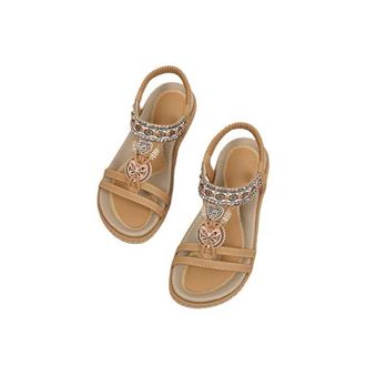 Generic Sandales plates pour femme - Sandales d&eacute;t&eacute; d&eacute;contract&eacute;es et confortables - Avec strass scintillants - Sangle en T - Dos &eacute;lastique - Sandales dext&eacute;rieu