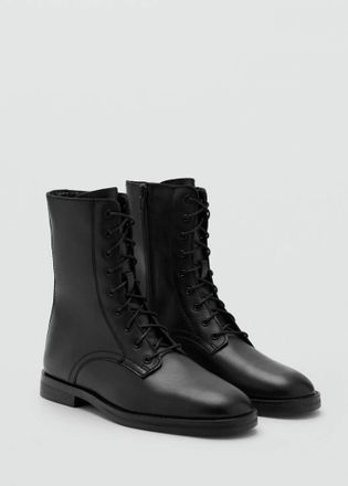 Mango Bottines cuir lacets noir - Femme - 35 - MANGO