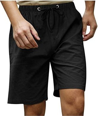 Generic Short en coton et lin pour homme - Style d&eacute;contract&eacute; - Solide - Avec poche - Tendance - L&eacute;ger, Noir, 3XL
