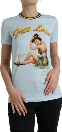 Dolce & Gabbana Femme, Tops, Bleu, Taille: 32 FR Tee-shirt Graphique Amour Libre