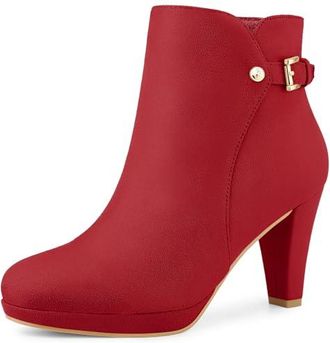 Allegra K Bottines à plateforme et talon épais pour femmes rouge 38