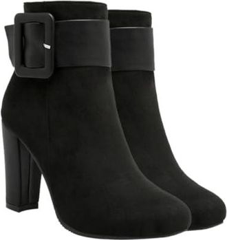 BESTONZON Courtes pour Femme Hiver Noires Talon Chunky &Eacute;l&eacute;gant Confort et Style pour Soir&eacute;es et Usage Quotidien