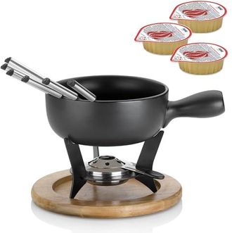 KELA Käsefondue-Set Country, 10-teilig, Ø 25 cm, 2 L, Keramik, Feuerfester Topf, Sicherheitspastenbrenner, Untersetzer, Rechaud, 6 Fonduegabeln, 16640, 6 B