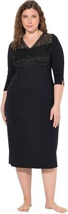 Ulla Popken Femme Grandes Tailles Chemise de Nuit avec empi&egrave;cement en Dentelle, col en V, Manches 3/4 Noir 54+ 832325100-54+