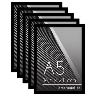 Americanflat Din A5 Bilderrahmen Set aus Kunststoff (5er Pack) - schmaler Fotorahmen mit bruchsicherer Scheibe - inklusive St&auml;nder und integrierter Aufh&auml;ngung f&uuml;r 