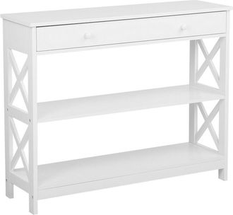 Beliani Table Console Blanche en MDF avec Tiroir et 2 Etagères de Style Moderne pour Intérieur Scandinave ou Classique Beliani