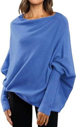 Generic Pull à manches longues pour femme, pull décontracté pour femme, pull dautomne grande taille, pull drapé asymétrique, pull à manches chauve-souris, pul