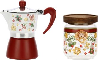 Thun Set aus Kaffeemaschine und Vorratsdose aus Borosilikatglas und Deckel aus Akazie, Kollektion Weihnachtsüberraschungen, Geschenkidee für Weihnachten, K