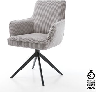 DELIFE Drehstuhl Heira-Flex mit Armlehnen Cord Silbergrau Kreuzgestell breit Schwarz 360&deg; drehbar Wippfunktion Taschenfederkern, Esszimmerst&uuml;hle