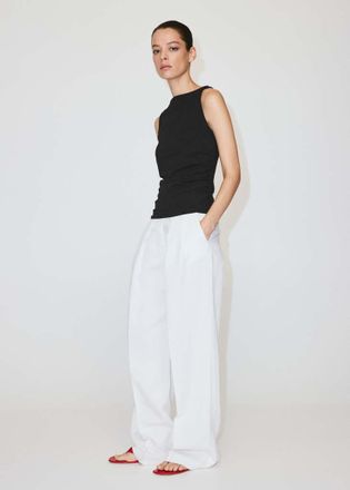Mango Top en coton drap&eacute; noir - Femme - XXS - MANGO