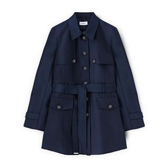 Motivi Femme, Manteaux, Bleu, Taille: 46 FR Trench-coat en coton m&eacute;lang&eacute; avec ceinture