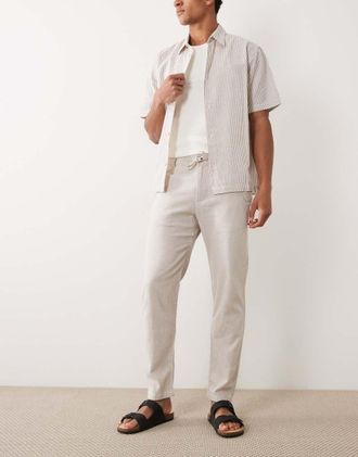 Selected Pantalon en lin m&eacute;lang&eacute; avec cordon de serrage - Cr&egrave;me-Blanc