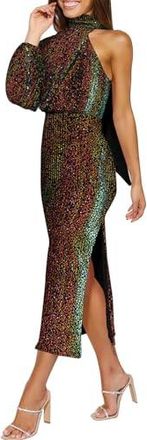Generic Robe à paillettes pour femme - Robe longue tendance à une épaule - Robe portefeuille élégante et scintillante - Couleur unie - Robe moulante de mariag