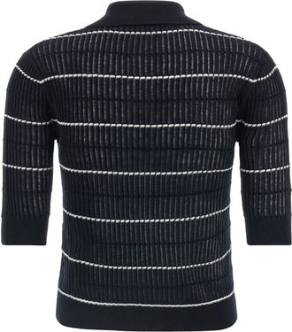 Max Mara Striped Wool-Silk Polo Shirt - Black
