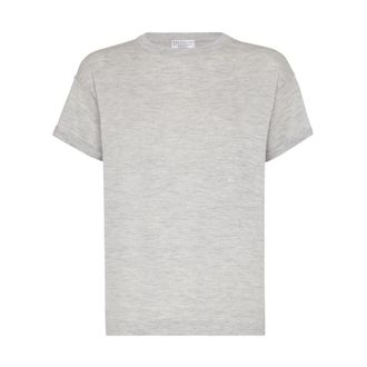 Brunello Cucinelli Kaschmir-Seidenmischung Graues T-Shirt Polo - - Tops - Damen - Grau - XL