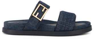 Fendi Womens Slippers Feel Denim Blue Cotton Sandal