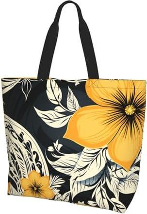 Generic Silhouette De Fleur Jaune Sac Cabas Pliable Tote Bag R&eacute;utilisable Sac A Main Femme Pour Gym Travail Shopping