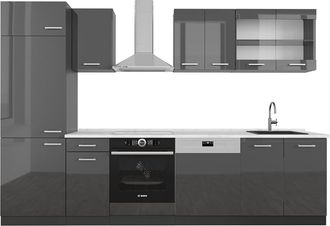 Vicco Küchenzeile R-Line, Anthrazit Hochglanz/Anthrazit, 300 cm, AP Marmor