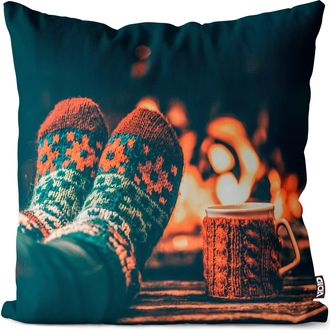 Void Watches Winter Kamin Tee Feuer Kissenbezug Kissenhülle Sofakissen Kissen Deko Weihnachten Winter Weihnachtsdeko, Kissen Größe:40 x 40 cm