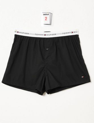 Tommy Hilfiger Herren 2er Pack Boxershorts Woven Boxer Baumwolle, Schwarz (Black/Black), M