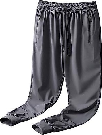 Generic Pantalon en soie glacée pour homme, jambe droite avec cordon de serrage, séchage rapide, léger, extensible, bas de jogging, taille élastique, pantalon