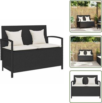 vidaXL The Living Store Gartenbank mit Stauraum und Kissen Schwarz Poly Rattan - Gartenbank mit Kissen