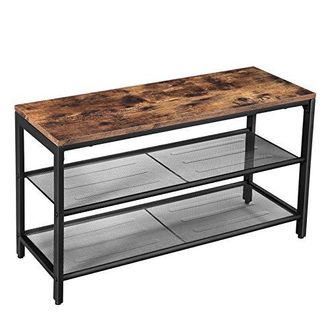 Vasagle Banc à Chaussures, 80 x 30 x 44.5 cm, Meuble à Chaussures à 2 Niveaux en Maille, Rangement Chaussures, pour entrée, métal, Style Industriel,Marron Rus