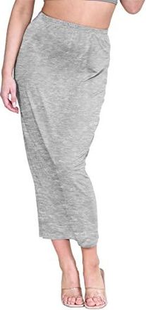 Janisramone Femmes Dames Plaine Jersey Bodycon Tube Midaxi Crayon Été Désinvolte Palangre Maxi Midi Jupe