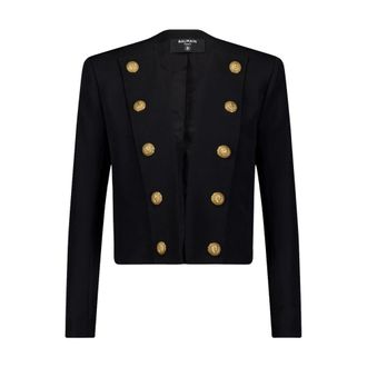 Balmain Schwarze Wolljacke mit goldenen Kn&ouml;pfen - - Jackets - Damen - Schwarzk - S
