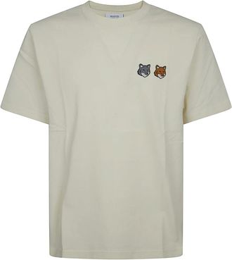 Maison Kitsun&eacute; Homme, Tops, Beige, Taille: M Double Fox Head Comfort Tee-Shirt