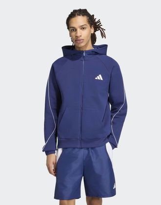 adidas adidas Performance - Stadium - Sweat &agrave; capuche zipp&eacute; avec petit logo - Bleu fonc&eacute;