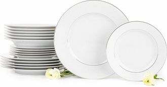 Konsimo Amelia satyna Tafelservice f&uuml;r 6 Personen (18-tlg.) Porzellan, Wei&szlig; - Konsimo