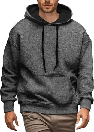 Generic 2026 Sweat &agrave; capuche uni pour homme, printemps et automne, coupe ample, manches longues, tendance, d&eacute;contract&eacute;, couleur unie, pour entra&icirc;nement int&eacute;ri
