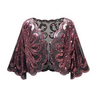 Generic Cardigan r&eacute;tro des ann&eacute;es 1920 pour femme - &Eacute;l&eacute;gante cape &agrave; paillettes l&eacute;g&egrave;re ouverte sur le devant mince v&ecirc;tement dext&eacute;rieur coupe ajust&eacute;e, rose, Tai
