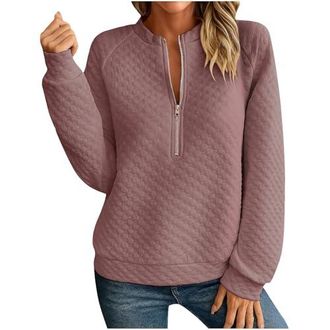 Generic Sweat-shirt uni confortable sans capuche pour femme - Couleur unie - Col en V profond - Manches longues - Sweat à capuche décontracté - Vêtements de s