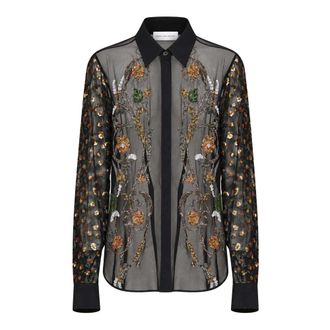 Dries Van Noten Hemd mit Perlenstickerei und Blumenapplikationen - - Blouses & Shirts - Damen - Schwarzk - M