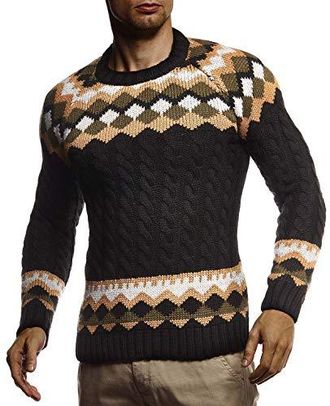 LEIF NELSON Pull norvégien en tricot pour homme avec col rond - Pull dhiver pour homme - Pour Noël et hiver - Motif norvégien - Coupe slim - Col rond - LN20757, N