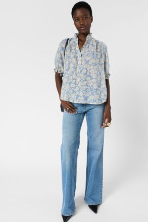 Gerard Darel Blouse fluide &agrave; fleurs et volants - CHAYMA - Bleu ciel