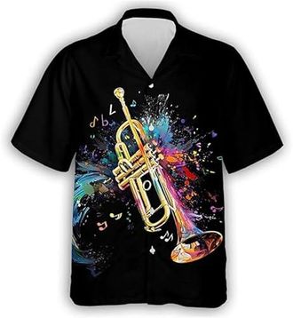 Keephen keephen Instruments de Musique Chemise Hawaiienne Femmes/Hommes Trompette Impression 3D Chemise &agrave; Boutons Tropical Plage Chemise pour &Eacute;t&eacute; Vacances