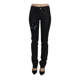 John Galliano Femme, Jeans, Noir, Taille: W26 Black Swan Floral Embroidered Mid Waist Skinny Denim Jeans
