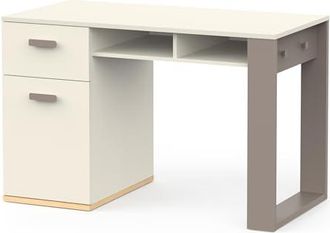 Demeyere Bureau Blanc et Gris avec Tiroir Silencieux, Deux Niches et 2 Crochets Lat&eacute;raux - Bureau Enfant ou Adulte Fonctionnel 120x77x60 cm