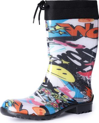 Ladeheid Gummistiefel Damen mit Stulpe Wasserdicht Regenstiefel f&uuml;r Jede Jahreszeit LA-968 (Zeitung, 37 EU)