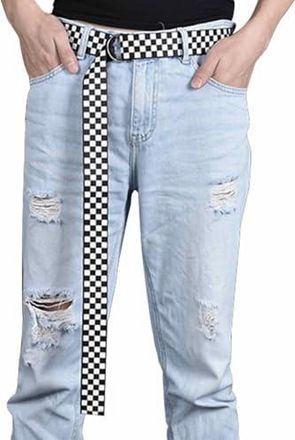 Generic Ceinture unisexe en toile - Sangle &agrave; carreaux r&eacute;glable avec double boucle en D, taille en toile de polyester douce pour jeans, tenue d&eacute;contract&eacute;e, spo