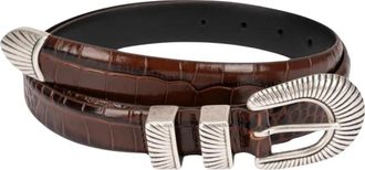 Barena unisex, Accessoires, Brun, Taille: XS Cintura in pelle stampa cocco fibbia texana argento