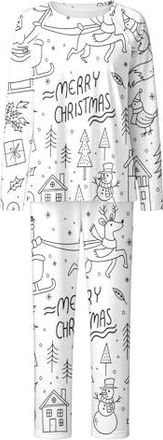 Generico Pyjama &agrave; colorier pour femme DIY Peint &agrave; la main pour v&ecirc;tements de nuit Imprim&eacute; de dessins anim&eacute;s Art de coloriage V&ecirc;tements de maison chaud, blanc, S