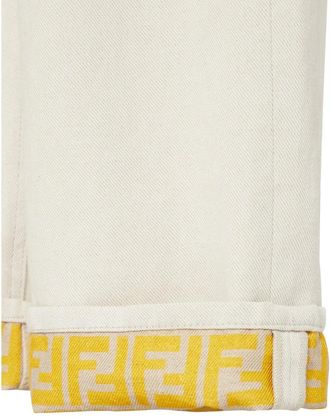 Fendi Wide-Leg FF Logo Print Jeans - Beige