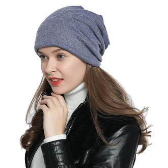 DonDon Mütze Damen Wintermütze Slouch Beanie gefüttert mit Stern Glitzersteinen - blau