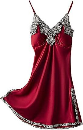 Generic V&ecirc;tements de nuit en soie pour femme - Nuisette en soie pour femme avec soutien de la poitrine - Robe de nuit en dentelle confortable - Col en V - Che