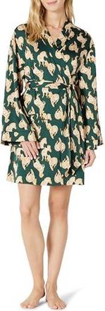 Amazon Essentials Robe de Chambre en Satin à Coupe Décontractée Femme, Vert Foncé Beige Zèbre, XXL