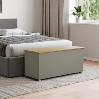 Home Discount Arlington Banc Ottoman de Rangement, boîte à Couvertures, Coffre de Couloir et Chambre H 48 x L 100 x P 40 cm, Gris